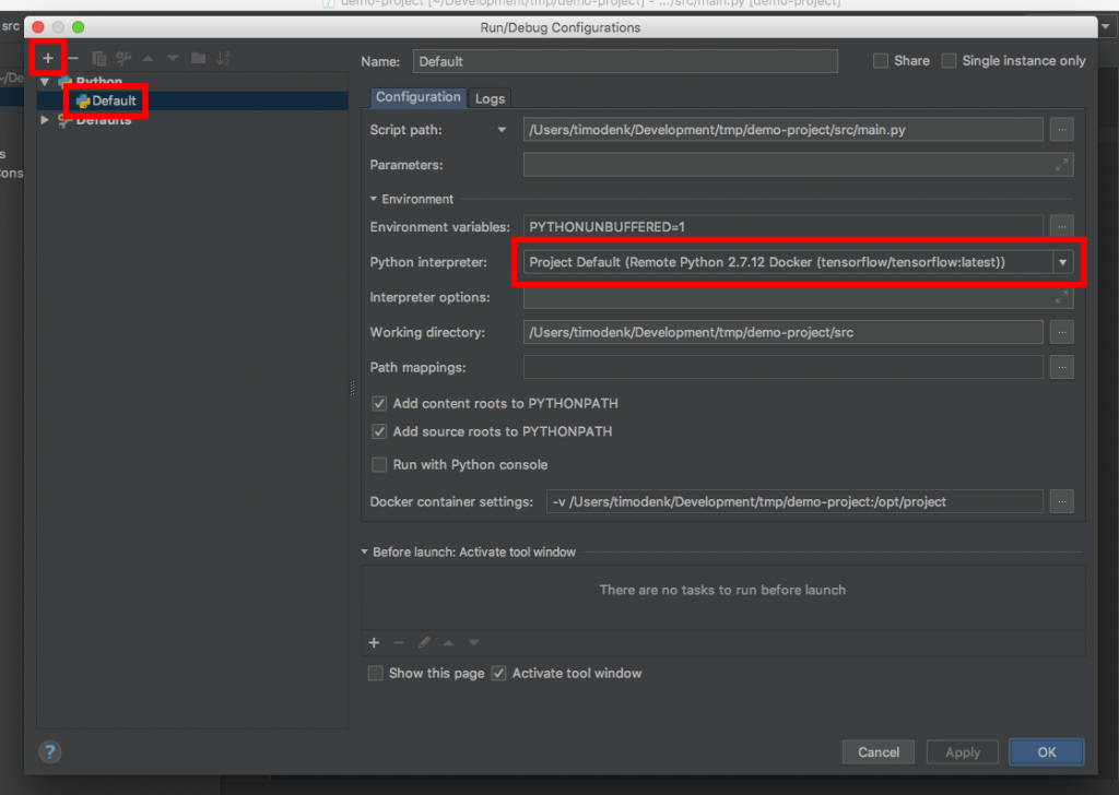 Connecting PyCharm to a TensorFlow Docker Container - Timo Denk's Blog